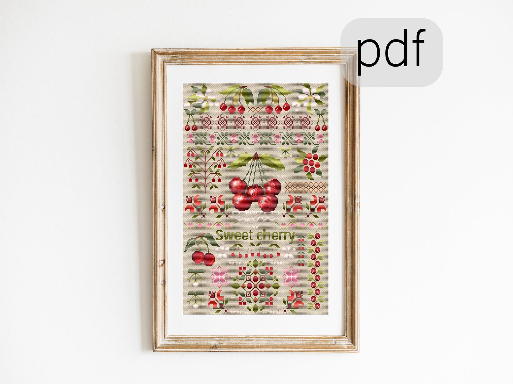 Sweet cherry cross stitch pattern PDF. Modern Counted cross stitch Fru ...